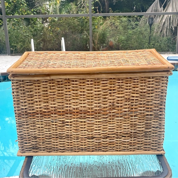 Other | Vintage Mid Century Natural Wicker Slender Rattan Hamper ...